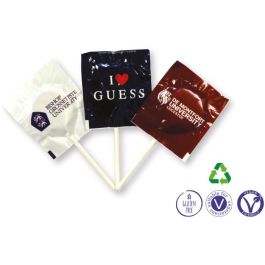 Promotional Flat Round Mini Lollies With Personalised Printed Wrappers ...